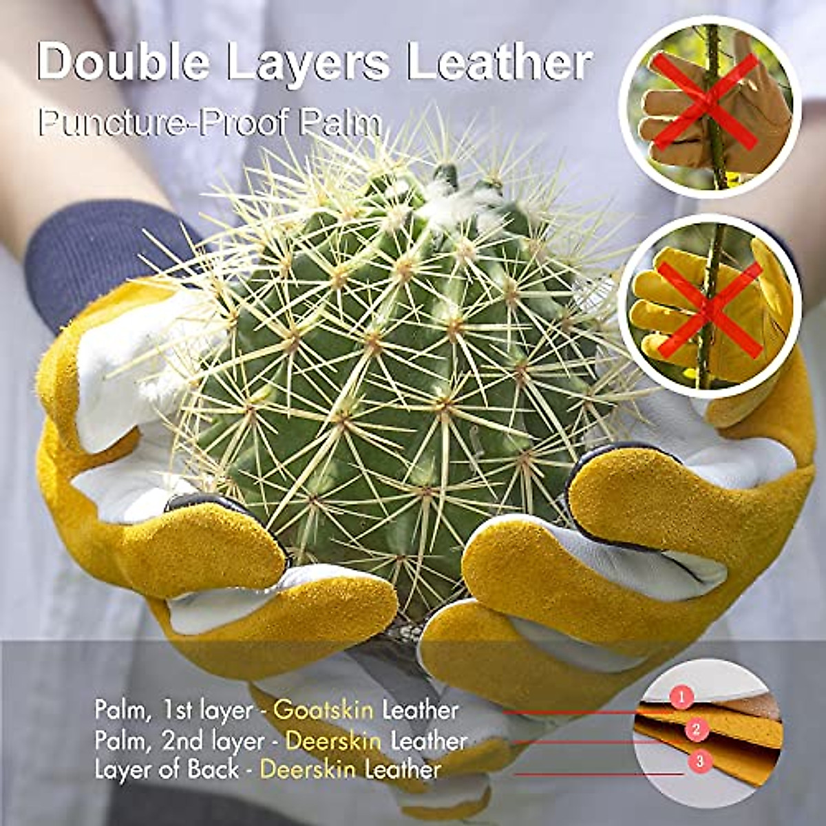 FEISHDEK Cactus Gloves Soft Deerskin Women Gardening Glove Thorn Proof for Cacti Handling (Medium - Short Sleeve, Yellow)