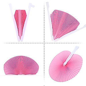 Pangda 24 Pieces Round Folding Handheld Paper Fans Assortment for Party Wedding Favor Birthday Supplies (Pink)