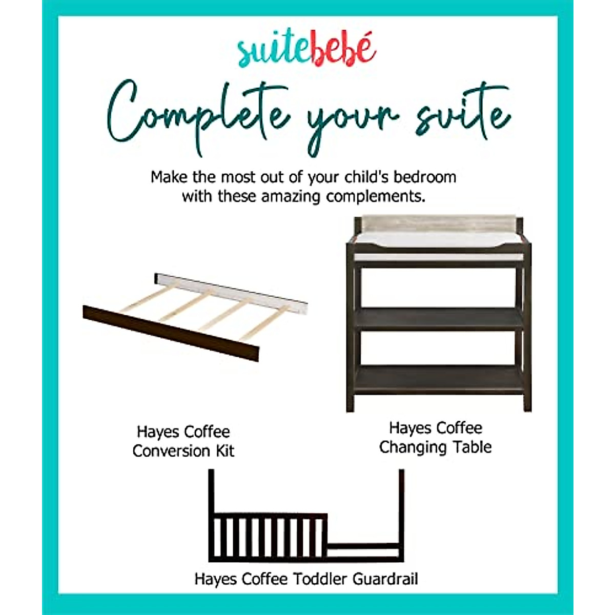 Suite Bebe Hayes 4 in 1 Convertible Crib, Coffee and Faux Barnwood - Quick Ship
