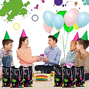 50 Pcs Neon Candy Bags Let's Glow in The Dark Goodie Bag Bulk Plastic Treat Gift Wrap with Handles for Retro 80's 90's Birthday Party Favor Decoration