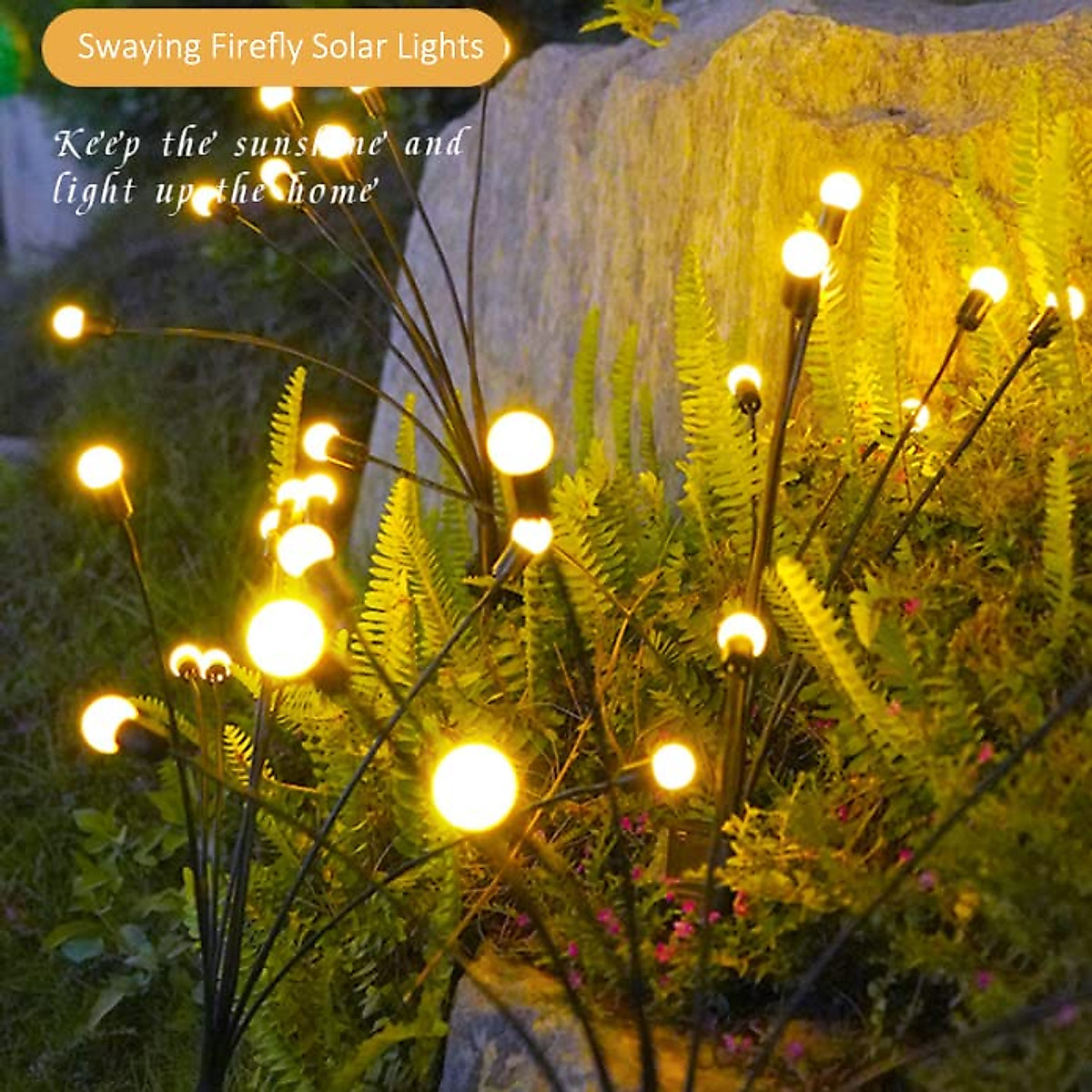 VeiledMoon Swaying Firefly Solar Lights for Garden，Waterproof Pathway Lights Decoration，Pack of 2,Bobbing About in The Breeze(6 Bulbs)