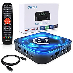 Raxxio Android TV Box - RAX2100 Android 9.0, Ultra HD 4K 75fps, 4 GB RAM, 64 GB ROM, WiFi 2.4G + 5G, USB 3.0, and Bluetooth 4.1 Enabled Smart Android Box with HDMI Cable and Bluetooth Remote Control
