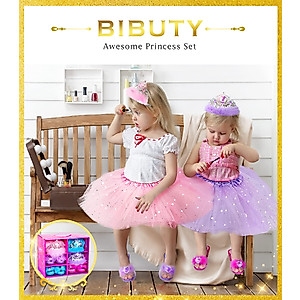 Princess Dress Up Shoes Princess Dresses for Girls, BIBUTY Dress Up Clothes Pretend Play Costumes-3 Sets of Princess Shoes, Dresses and Crowns, Princess Accessory Toys for 3-6 yr Girl Birthday Gifts