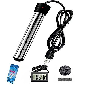 HASTER Portable Pool Immersion water Heater for Inflatable Pool Bathtub,Bucket Heater with 304 SS Guard,Electric Submersible Water Heater with LCD Thermometer,Heat 5 Gallon Water in Minutes In&Out