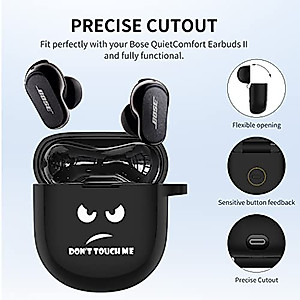 CACOE Silicone Case for Bose QuietComfort Earbuds II 2022,Protective Skin Bose QuietComfort Earbuds 2 Case Cover Shockproof Cute Funny Print Accessories with Keychain（Black）