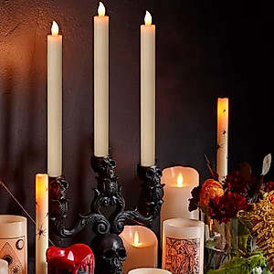 DRomance Flickering Flameless Taper Candles with Remote Timer Battery Operated LED Candlesticks Real Wax Dimmable Light Dinner Thanksgiving Christmas Decor(Ivory, 0.78" x 9.64")