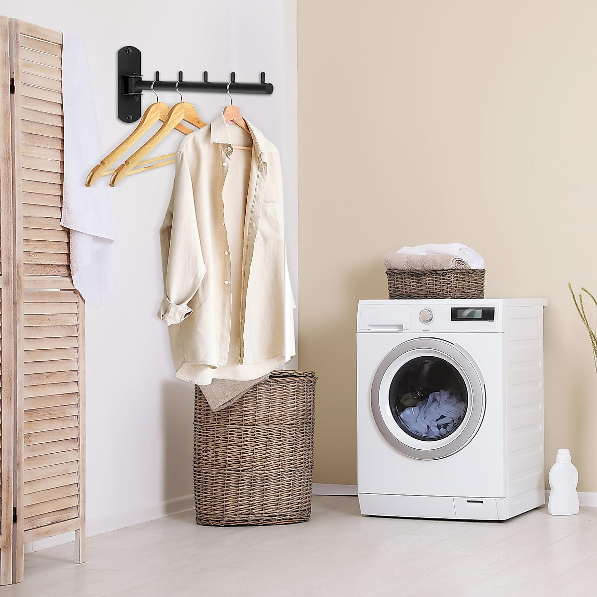 Sumnacon Clothes Rack,2Pcs Stainless Steel Clothes Hanger,Wall Mounted Clothes Rack,Wall Mounted Drying Rack with Swing Arm,Wall Clothes Hanger for Bathroom Laundry Room Closet,Black