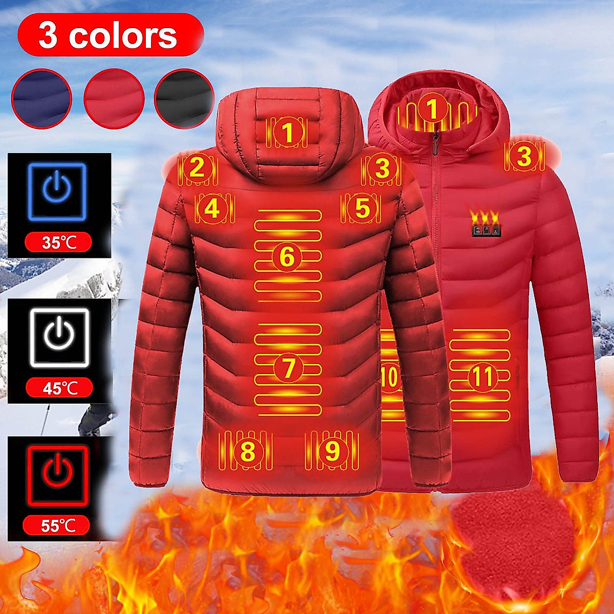 COMIOR Electric Heated Jacket, Unisex Heated Coat for Men Women USB Rechargeable Electric Heated Jacket with 11 Heating Zones Winter Waterproof Warming Jackets For Outdoor Skiing, Hiking