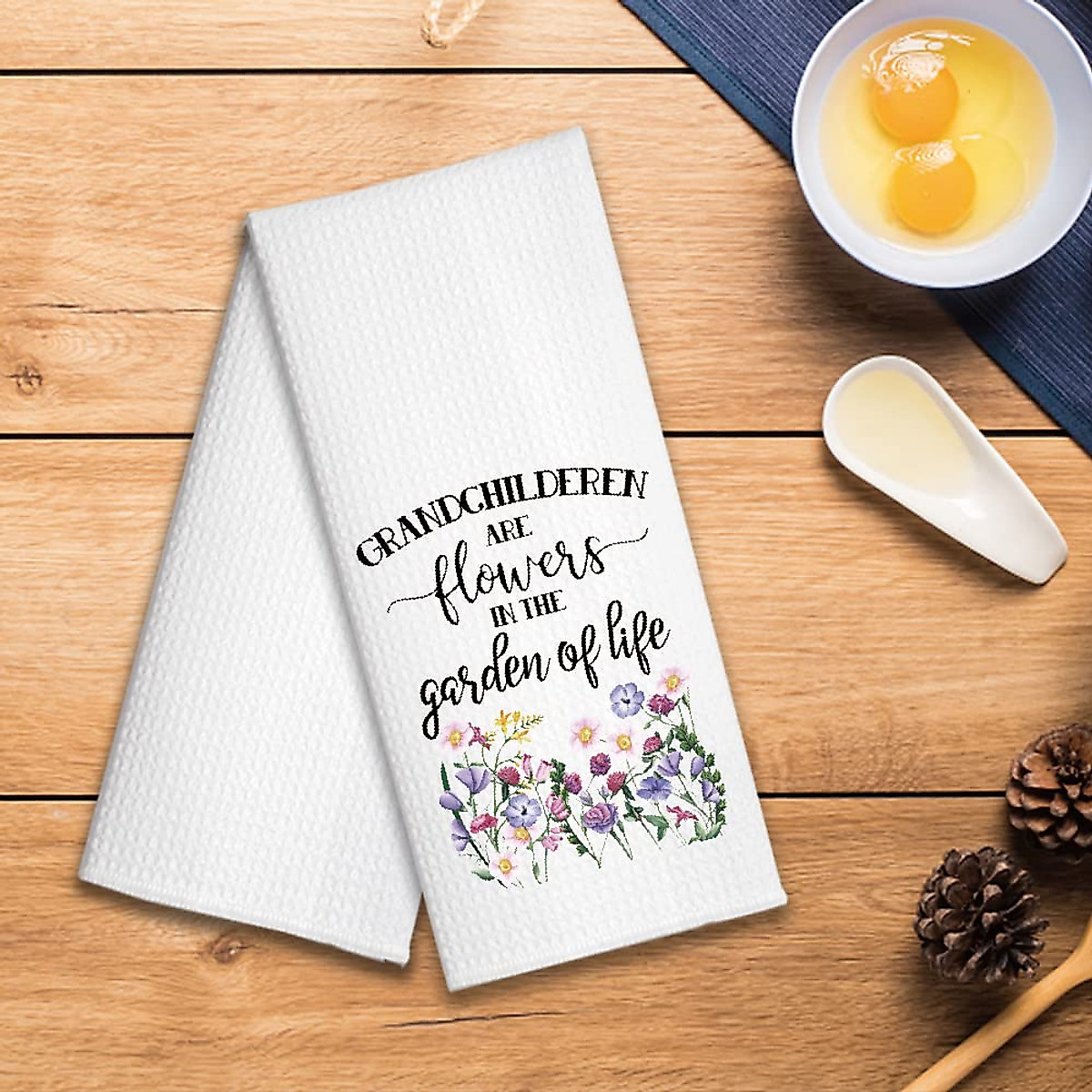 Hafhue Grandchildren are Flowers in The Garden of Life Funny Kitchen Towel Gifts for Women Sisters Friends Mom Aunts Grandmama, Housewarming Gift New Home Gift for Women Neighbors, Grandmama Gifts