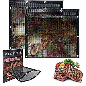 Large BBQ Mesh Grill Bags Set 2 Reusable Non-Stick Grill Bag for Charcoal Gas Electric Grills&Smokers Pitmasters Heat Resistant Barbecue Bag Vegetables Grilling Pouches Grill Accessories BBQ Tools