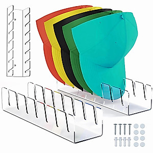 DONGYING Hat Organizer for Baseball Caps 2024 New Hat Rack, No Install Acrylic Hat Stand for 14 Baseball Caps for Bedroom, Closet, Wall and Dresser (2 Packs)