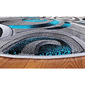 Masada Rugs, Turquoise Grey Modern Contemporary Woven Round Area Rug, Hand Carved (5 Feet 6 Inch X 5 Feet 6 Inch) Round, Turquoise