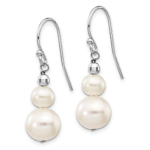 14K White Gold 6 9mm Round Freshwater Cultured Pearl Graduated Drop Dangle Earrings