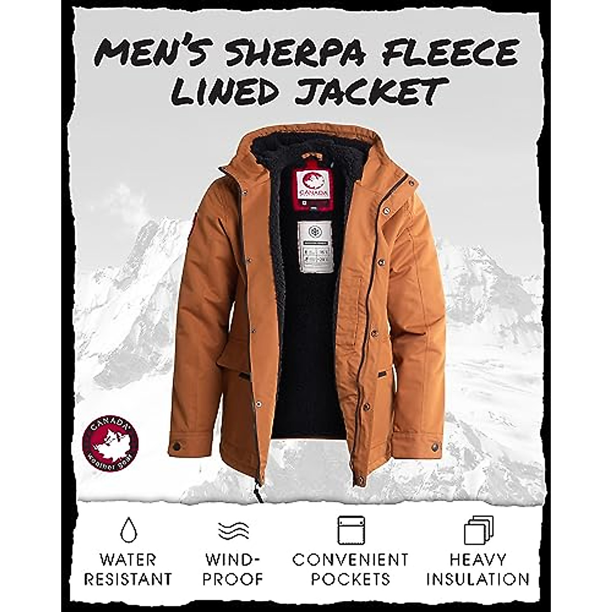 CANADA WEATHER GEAR Men's Winter Coat – Heavyweight Weather Resistant Sherpa Fleece Lined Parka Jacket (M-XXL), Size Medium, Oak