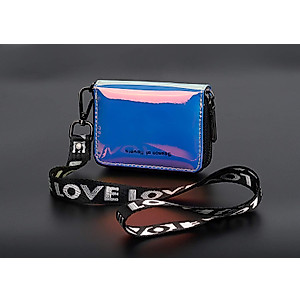 Women Small Neck Wallet Mini Credit Card Holder With Detachable Neck Lanyard Zipper Card Case Holographic Mini Coin Purse Travel Lanyard Wallet
