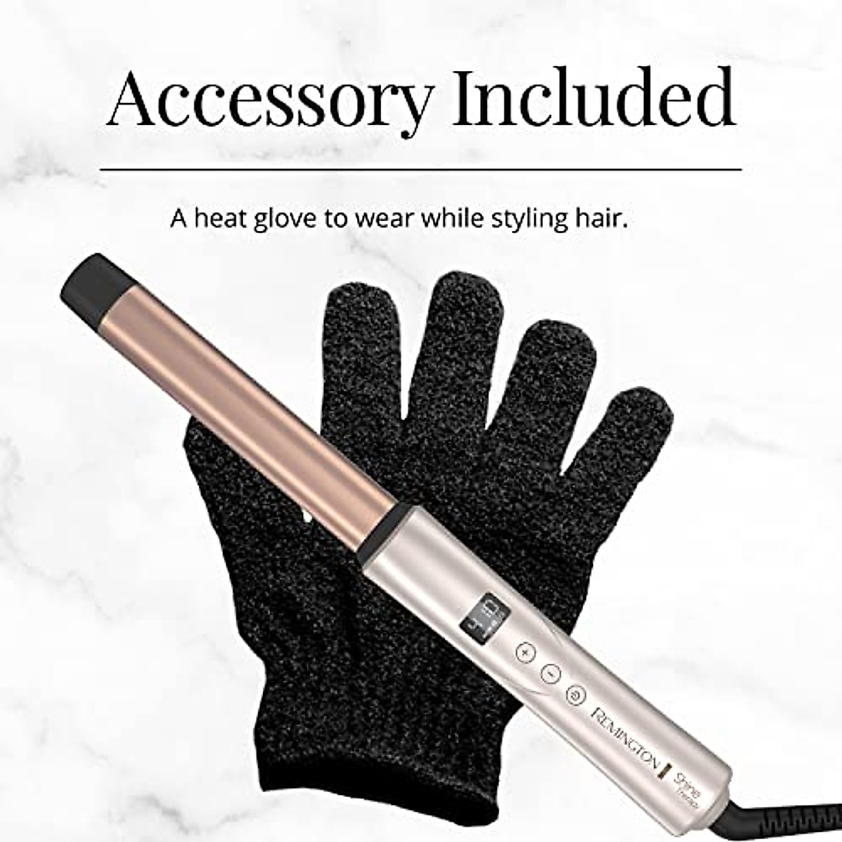 REMINGTON Shine Therapy Argan Oil & Keratin Infused 1 Inch Straight Barrel Curling Wand for Loose Waves, Includes Heat Glove
