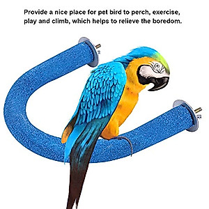 Parrot Pet Bird Rough-surfaced Wooden Perch Stand Rack Cage Toy for Beak Paw Grinding for Pet Parrot Macaw African Greys Budgies Accessories Stands(Blue)