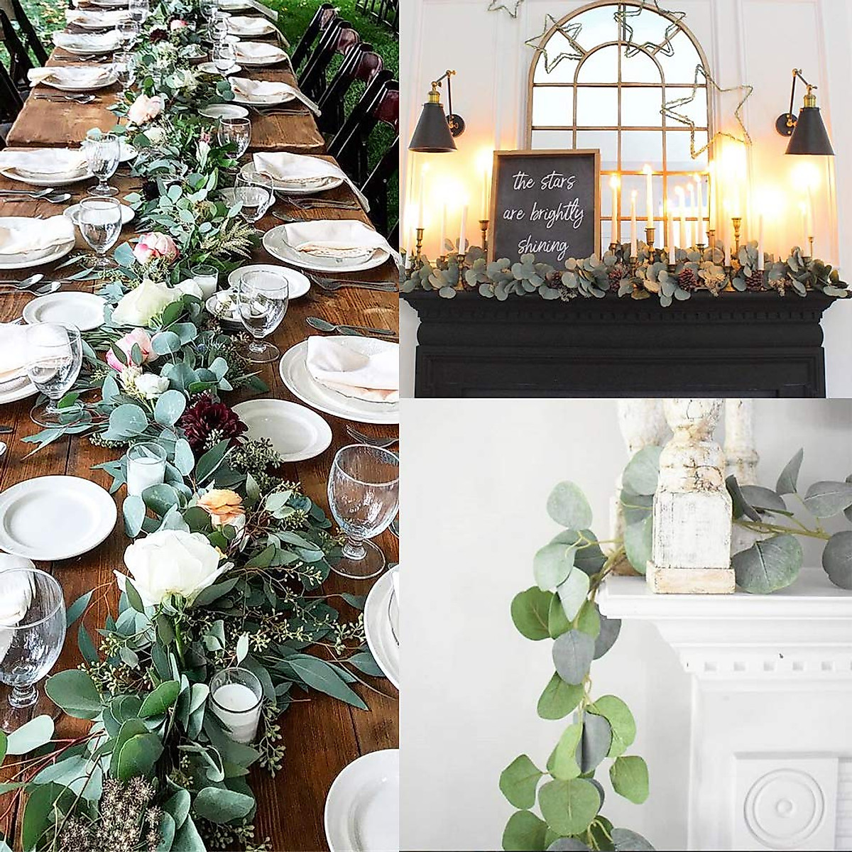 DearHouse Artificial Eucalyptus Garland Faux Silk Eucalyptus Leaves Vines Handmade Garland Greenery Wedding Backdrop Arch Wall Decor