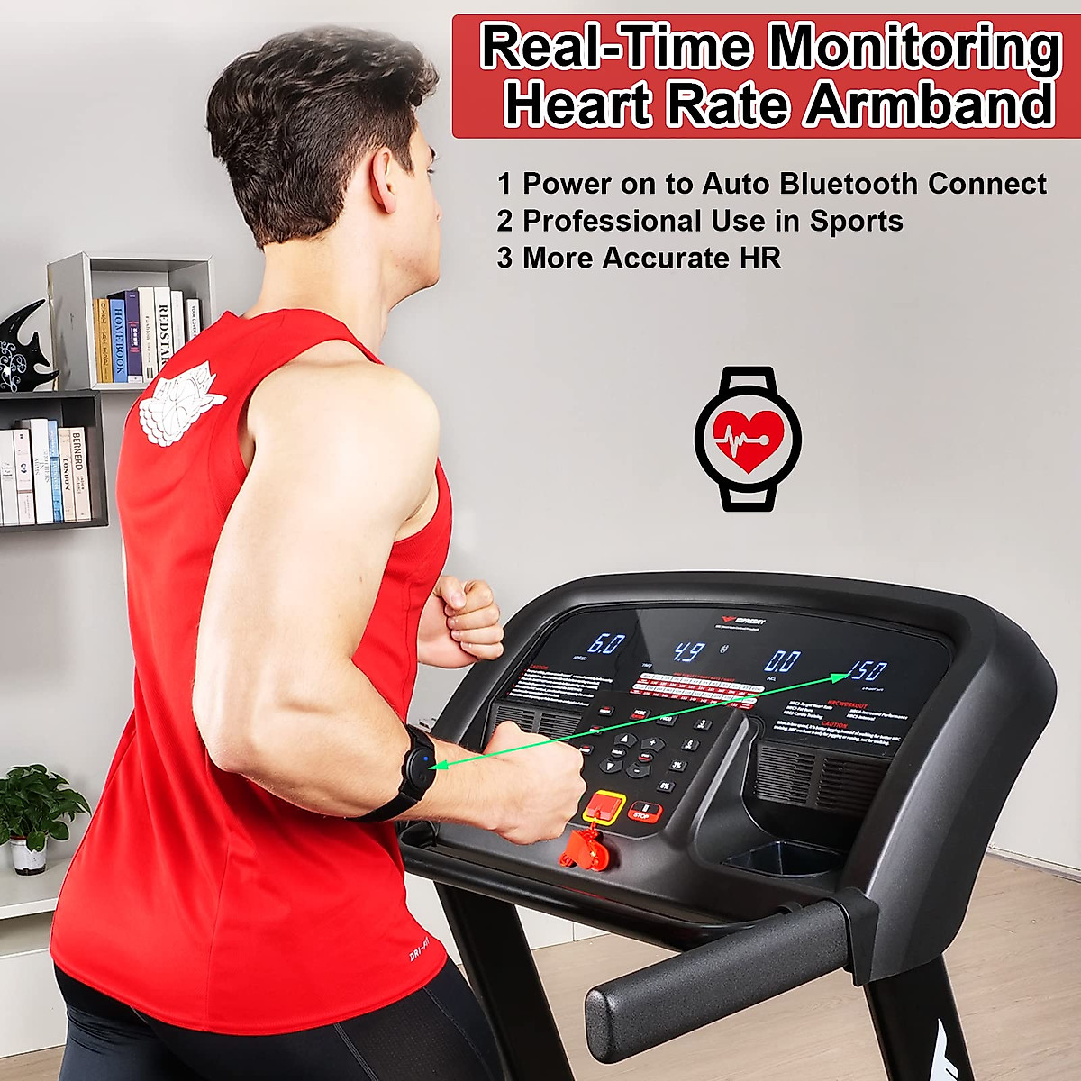 Impremey Folding Treadmill with Auto Incline 15%, 3.5HP, 350 Lb Capacity, 11 MPH, 50" x 19" Ultra Large Running Area, Heart Rate Monitor Armband, HRC Training for Home Walking and Running