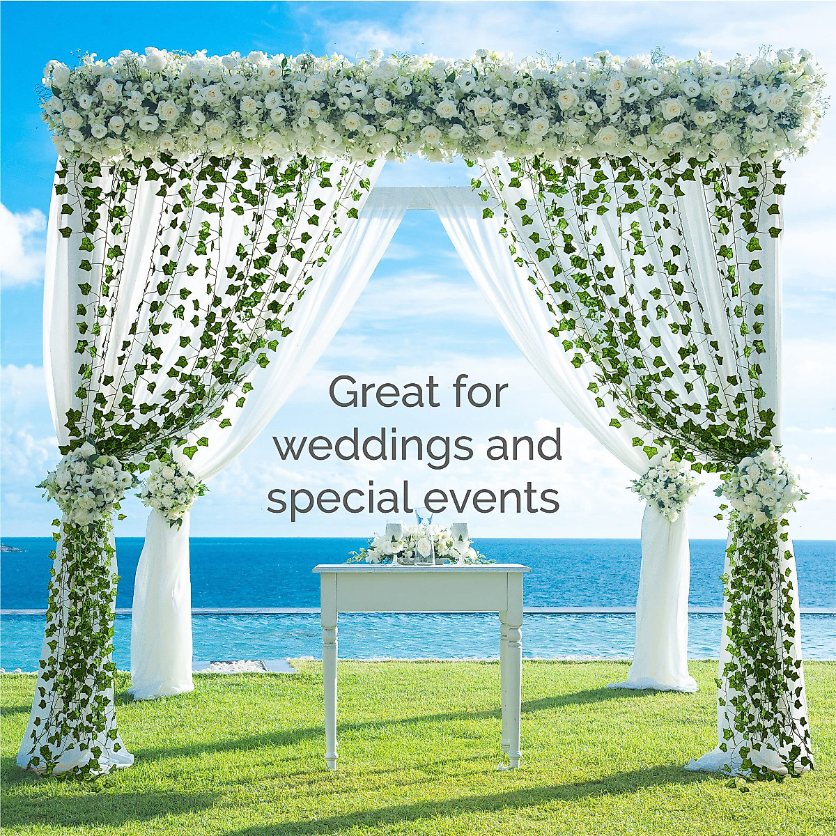 Elements Fake Ivy Garland, Poly Silk Ivy Wall decor with UV protection, Indoor Outdoor Décor for Living Room, Bedroom , Party, Wedding and Patio and Poolside, 79 Inch, 1680 Leaves, Green