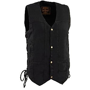 Milwaukee Leather DM1990 Men's Black 10 Pocket Side Lace Denim Vest - 4X-Large