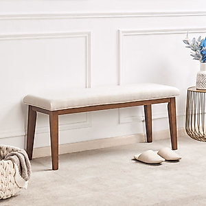 kinmars Upholstered Bench for Bedroom End of Bed,42.5-inch Entryway Bench for Living Room,Dining Bench with Padded Seat and Solid Wood Leg for Kitchen Bedroom,Indoor and Hallway (Bench, Beige)