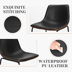 Bar Stools Set of 2, Counter Height Bar Stools with Back, 26 inch Armless Industrial Faux Leather Barstools with Metal Legs and Footrest, Modern Dining Chairs for Home Kitchen Island, Black