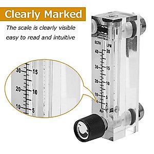 Gas Flowmeter, LZM-6T 2-20LPM/4-40SCFH Pipe Gas Flow Meter with Adjustable Control Valve, Female 1/4" BSPT Thread Interface Panel Mount Type Flowmeter for Oxygen Air Gas