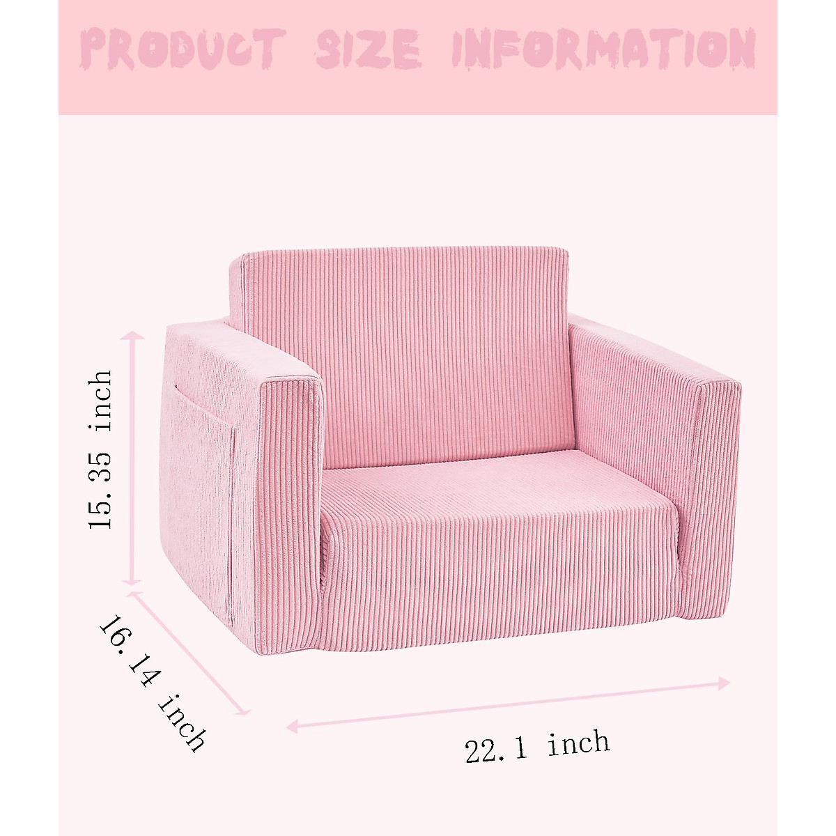 LPMOERA Kids Sofa Toddler Armchair Baby Mini Chiar Corduroy Reading Chair Couch for Bedroom and Playroom with Double Pockets White 3-7T