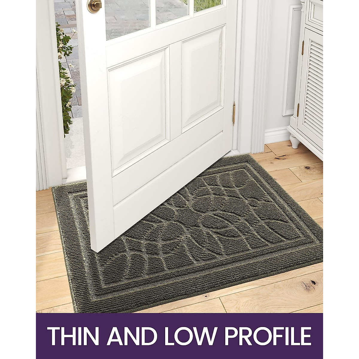 DEXI Front Door Mat for Home Entrance, 24x36 Non-Slip Absorbent Floor Mats Low-Profile Washable Doormat for Entryway, Garage, Patio, Green