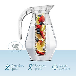 MosJos Acrylic Pitcher (72 oz), Clear Plastic, Water Pitcher with Lid, Shatterproof, BPA-Free Clear Pitcher, Ideal for Sangria, Lemonade, Juice, Iced Tea & More (Infuser- Acrylic Pitcher)