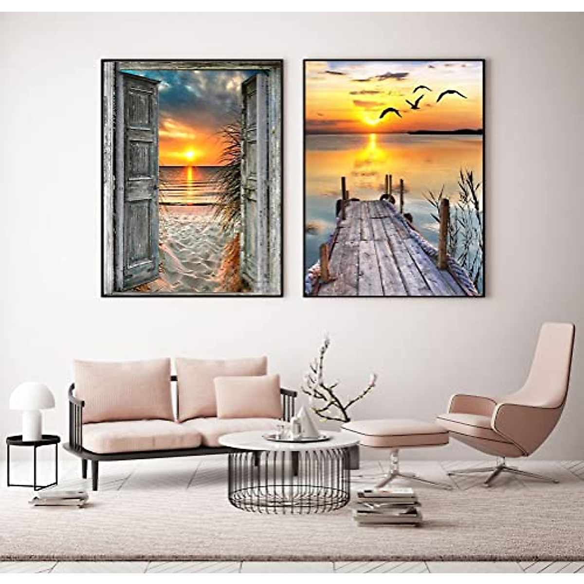 CHWGLFGG 4 Pack Diamond Painting Kits for Adults Beginners,DIY 5D Beach Landscape Diamond Art Kits,Round Full Drill Seaside Sunset Scenery Gem Art Kit,Home Wall Decor 9.8 x 13.8 Inch