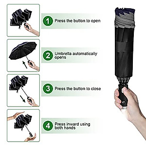LAMA Windproof Umbrella Reverse Folding Umbrella Waterproof Inverted Travel Umbrella Automatic Open and Close Anti-UV with Night Reflective Strips (210T 105 x 60cm)