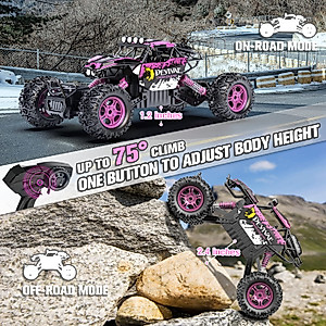 CROBOLL 1:12 Large RC Cars Toys for Boys Girls with Lifting Function, 4WD Remote Control Car Gifts for Kids 4X4 Off-Road RC Rock Crawler, 2.4GHz RC Truck with 2 Batteries 60Mins Play(Pink)