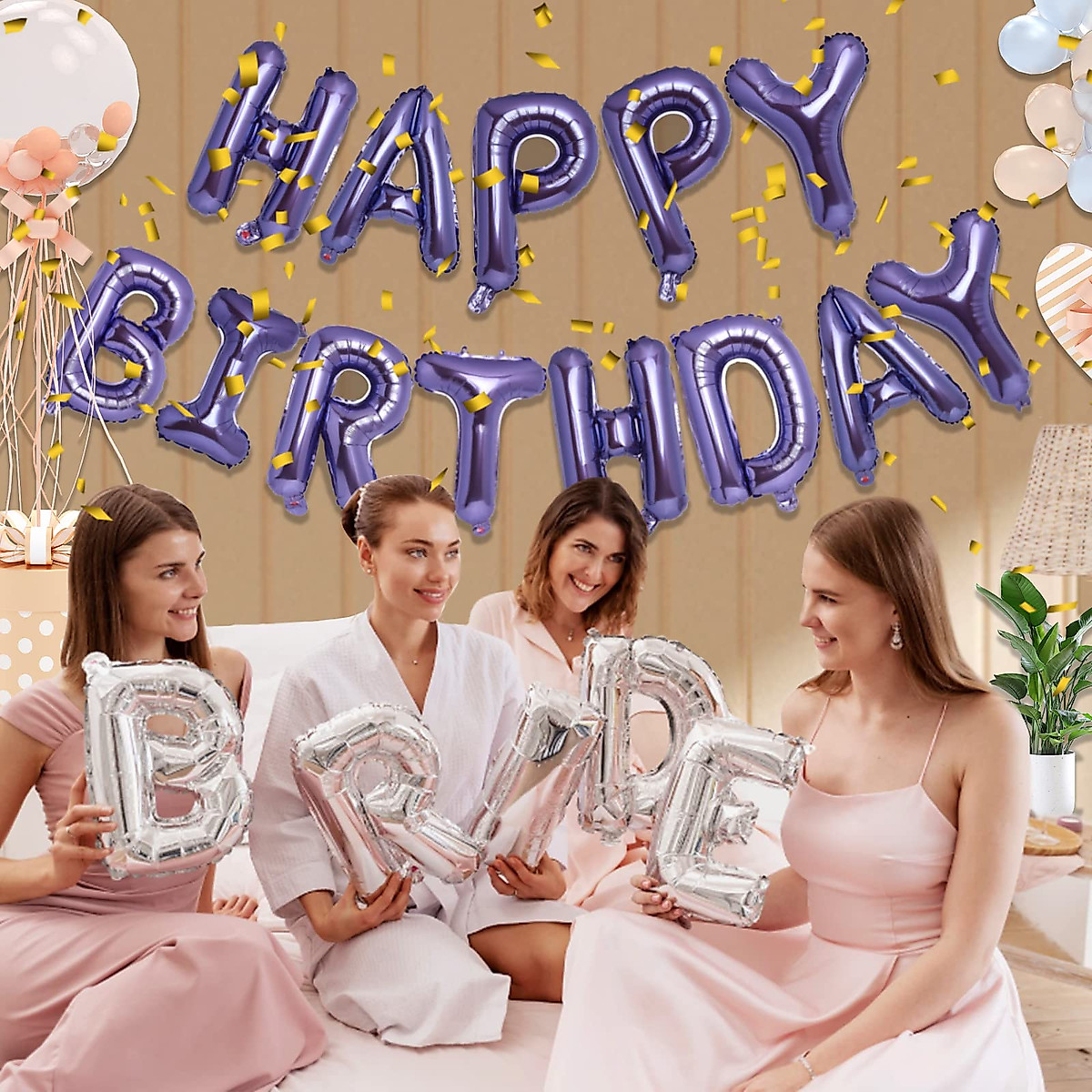 UWPVOWSR Purple Personalized Name Happy Birthday Balloon Banner Happy Birthday Balloon Letters Balloons 2 Sets A- Z 16 inch Mylar Foil Birthday Party Decorations for Kids Women Men Boys Girls Adults