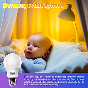 DALUXshop Amber Sleep Light Bulbs, Blue Light Blocking, A19 9W(60 Watt Equivalent) Dim Light Bulbs for Lamp, 1800K Warm Light Bulbs, E26 for Healthy Sleep, Bedroom, Kids Room, 2 Pack