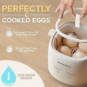 MINANOV Egg Maker - Electric Egg Cooker With Auto Shut Off And Alarm- Egg Maker Machine for Hard Boiled, Soft Boiled, Steamed Egg, Onsen Tamago - Smart Egg Cooker for Home,Kitchen, RV,Camping