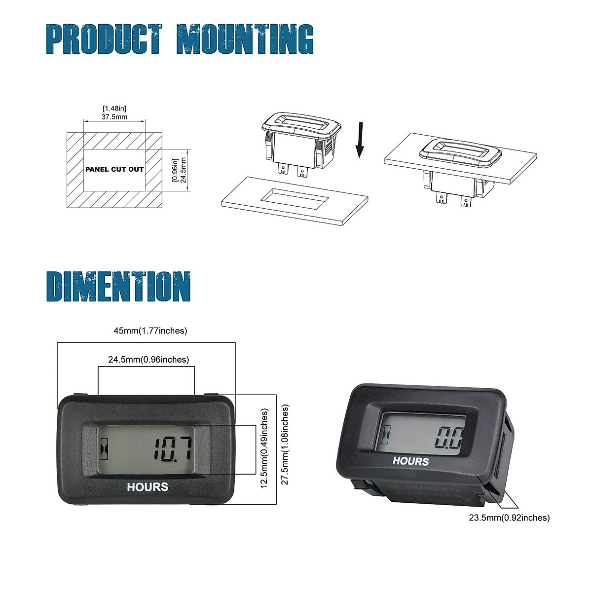 Runleader Digital LCD Hour Meter Kit,AC/DC 5V to 277V,Use for ZTR Lawn Mower Tractor Generator Golf cart Club car Scrubber Marine ATV Motor Compressor and Gas Powered Equipment (1)