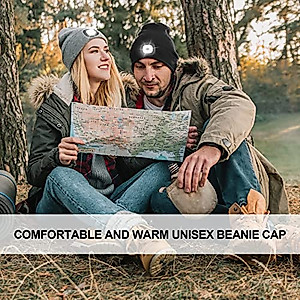 Attikee LED Lighted Beanie, Unisex Warm Knitted Hat, Rechargeable Headlamp Cap for Outdoors, Tech Gift for Men Dad Father Him Black