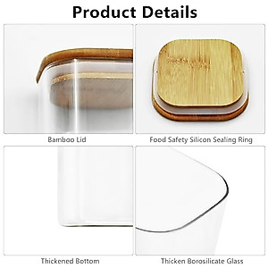 XHKDSYMC 5 Pack Glass Food Storage Jars, Clear Glass Canister Food Jar with Bamboo Wooden Lid Food Storage Container for Sugar, Pasta, Snack, Coffee Beans, Cookies, Nuts, Coffee Beans