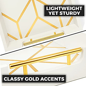 White & Gold Coffee Table Serving Tray with Handles - 16.5 x 12 - Wooden Decorative Ottoman Tray for Serving Food