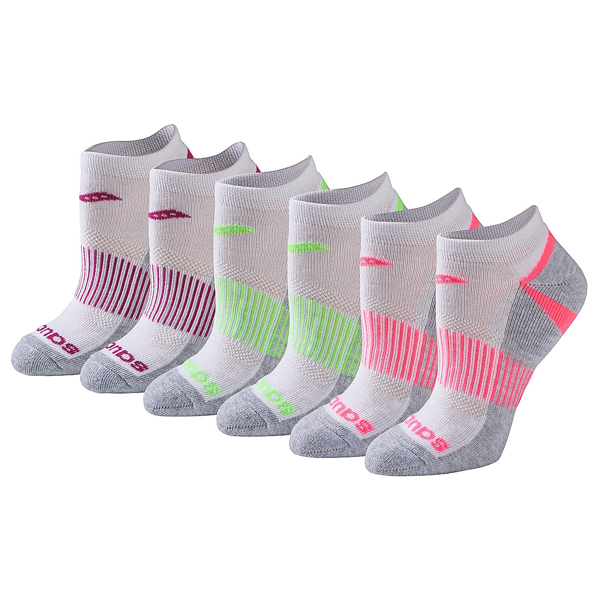 Saucony womens Selective Cushion Performance No Show Athletic Sport (6 & 12 Pairs) Socks, White Assorted Pairs), Shoe Size 5-10 US