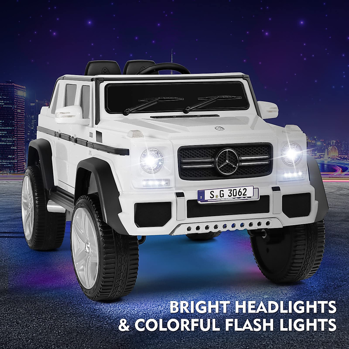 JOYLDIAS Kids Ride On Cars, Licensed Mercedes-Benz Maybach G650S, 12V7AH Battery Powered Toy Electric Car for Kids with 2.4G Remote Control, 2 Motors, 3 Speeds, Lock, Music, Horn, LED Lights, White