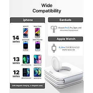 Intoval Foldable Wireless Charger, Magnetic 3 in 1 Charging Station, Fast Wireless Charging for Travel, for iPhone 15/Pro/Max/14/Pro/Max/Plus, Apple Watches, AirPods 3/Pro 2(M3,White)