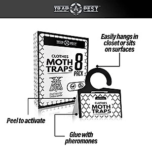 TRAP A PEST Clothing Moth Traps - 8 Pack - Non Toxic Moth Traps for Clothes with Pheromone Attractant - Odorless Sticky Traps for Closet, Carpets