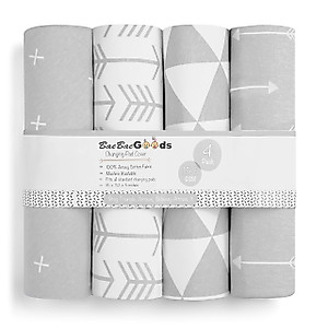 Changing Pad Cover – Premium Baby Changing Pad Covers 4 Pack – Boy or Girl Changing Pad Cover – Pure Jersey Machine Washable Grey & White Changing Table Cover – Diaper Changing Pad Cover Sheets