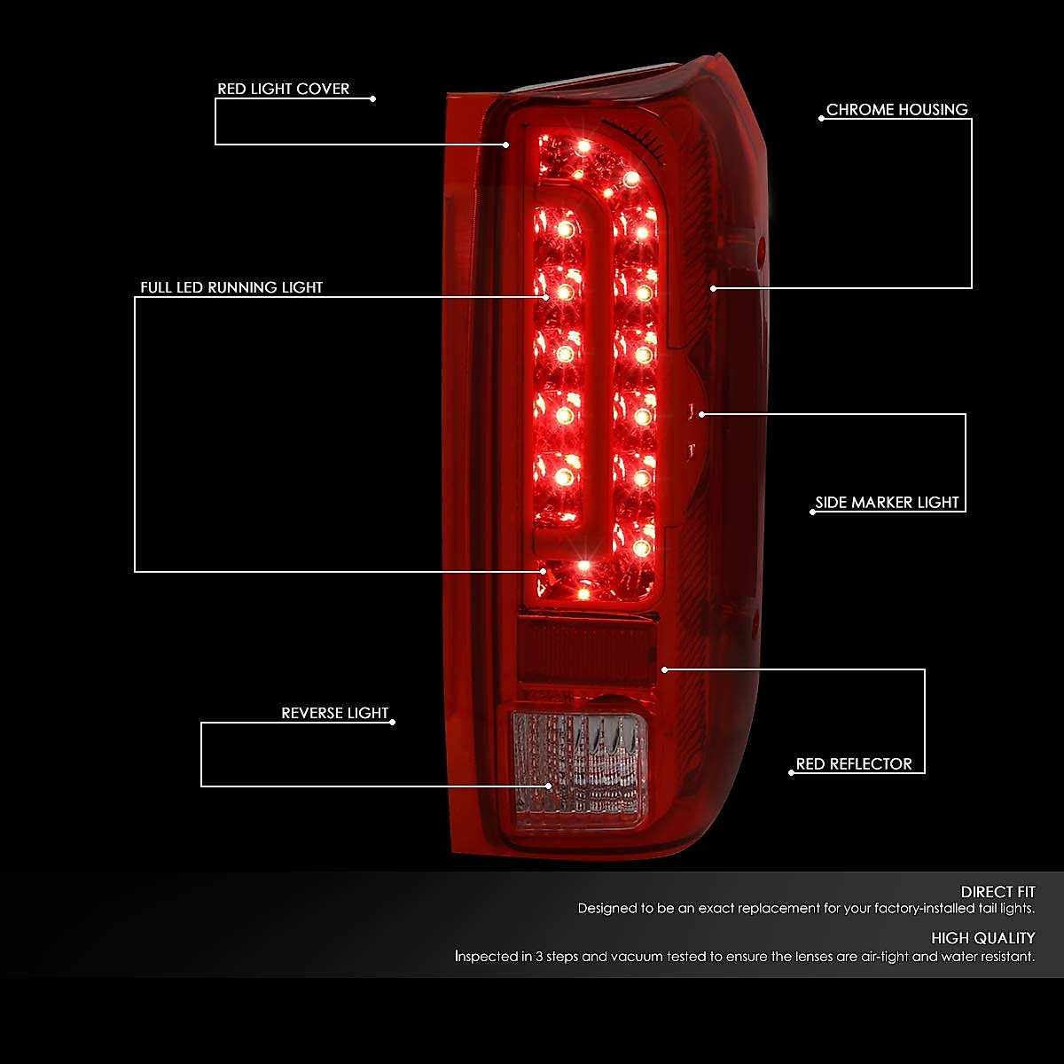 DNA MOTORING TL-F15094-LED-CH-RD LED Tail Light Assembly Driver & Passenger Side [Compatible with 90-96 Ford F150 / 90-97 F250 / 90-97 F350 / 90-96 Bronco]