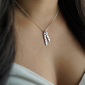 AJ's Collection Personalized Double Sidelong Nameplate Sterling Silver Necklace. Customize Two Charms. Choice of Sterling Silver Chain. Keep The Key to Your Heart, Close to Your Heart for Couples.