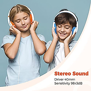 rockpapa Comfort Kids Headphones for School, Lightweight Childrens Boys Girls Teens Over-Ear Headphones Wired 3.5mm for CD DVD Player Tablet Phone Travel White/Orange