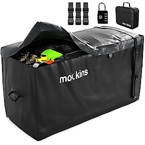 Mockins 25 Cu.Ft. Trailer Hitch Cargo Carrier Bag | 60"x24"x31" Waterproof Cargo Bag for Hitch Carrier | Weatherproof Abrasion Resistant Vinyl Vehicle Soft-Shell Carriers w/Straps, Lock, & Carry Bag